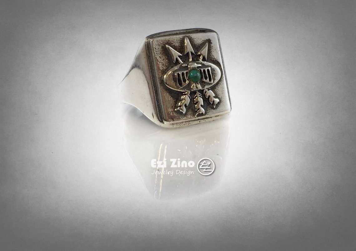 Arrows Navajo Style Ring Turquoise Stone Signet Ring Solid Sterling ...