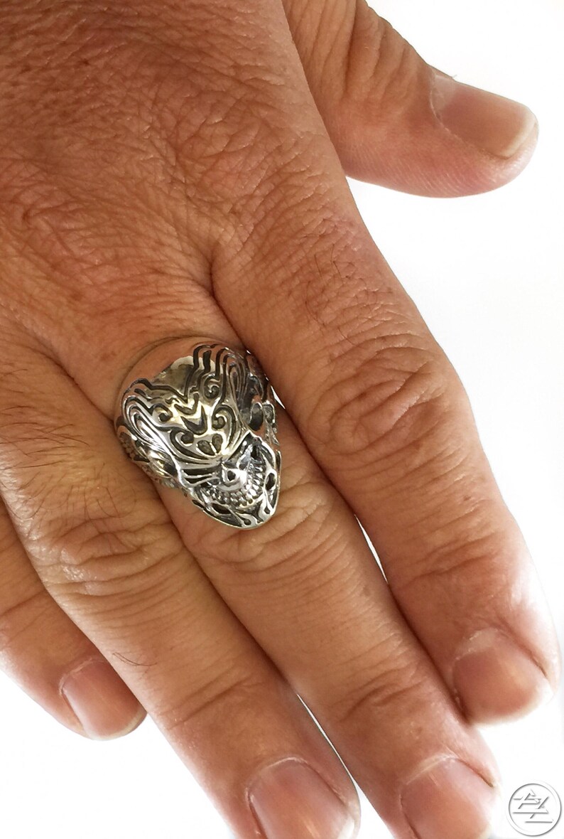 Sterling Silver Ring 925 Sugar Skull Flowers Tattoo Wings Ring - Etsy