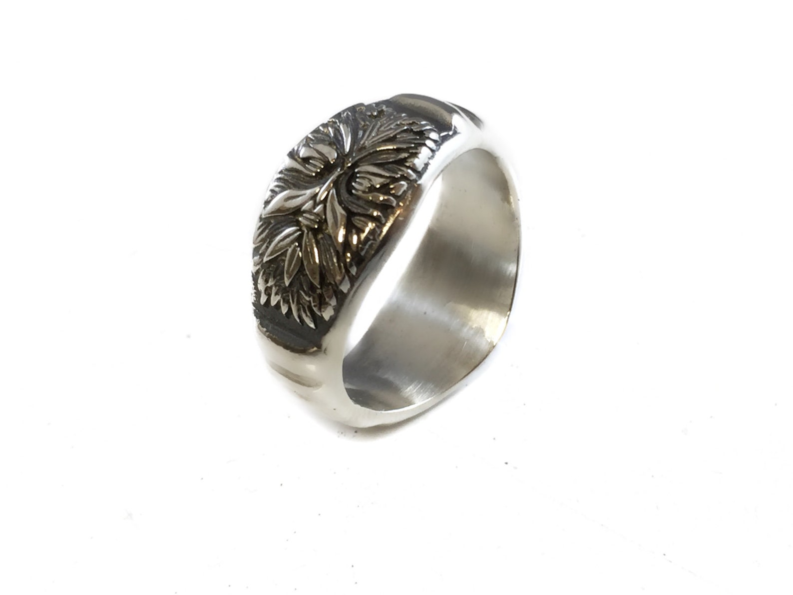 Green Man Greenman Small Signet Ring Solid Sterling Silver 925 - Etsy