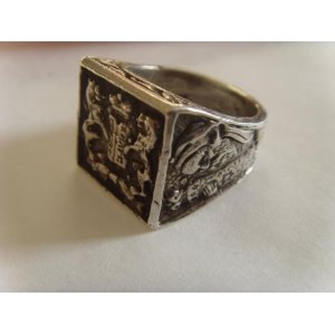 Vintage 1940 Poland Lions Facing the Ten Commandments Ring Silver 925 ...
