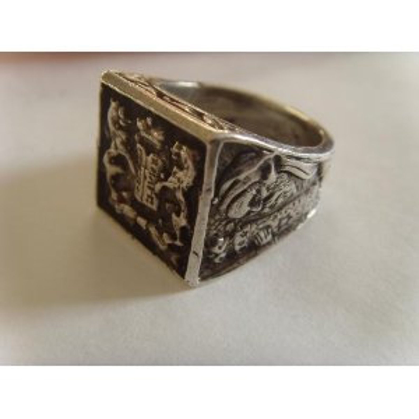 Vintage 1940 Poland Lions Facing the Ten Commandments Ring Silver 925 ...