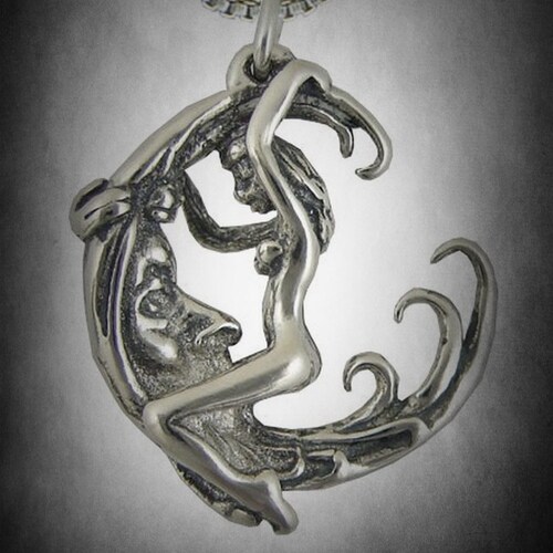 Sterling Silver Lady Riding the Moon Pendant Charm - Etsy