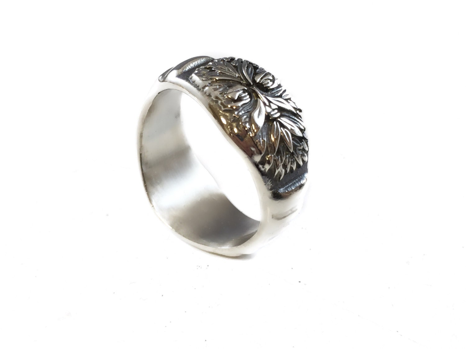 Green Man Greenman Small Signet Ring Solid Sterling Silver 925 - Etsy