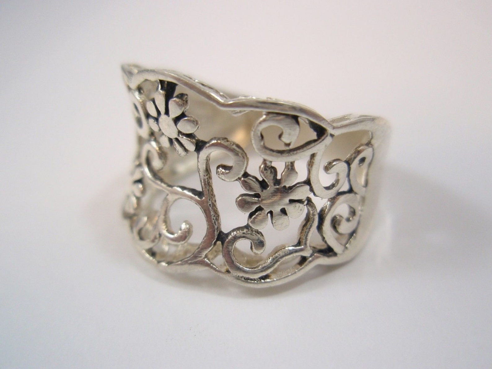 Solid Sterling Silver Ring 925 Fabric Lace Flowers Ring | Etsy
