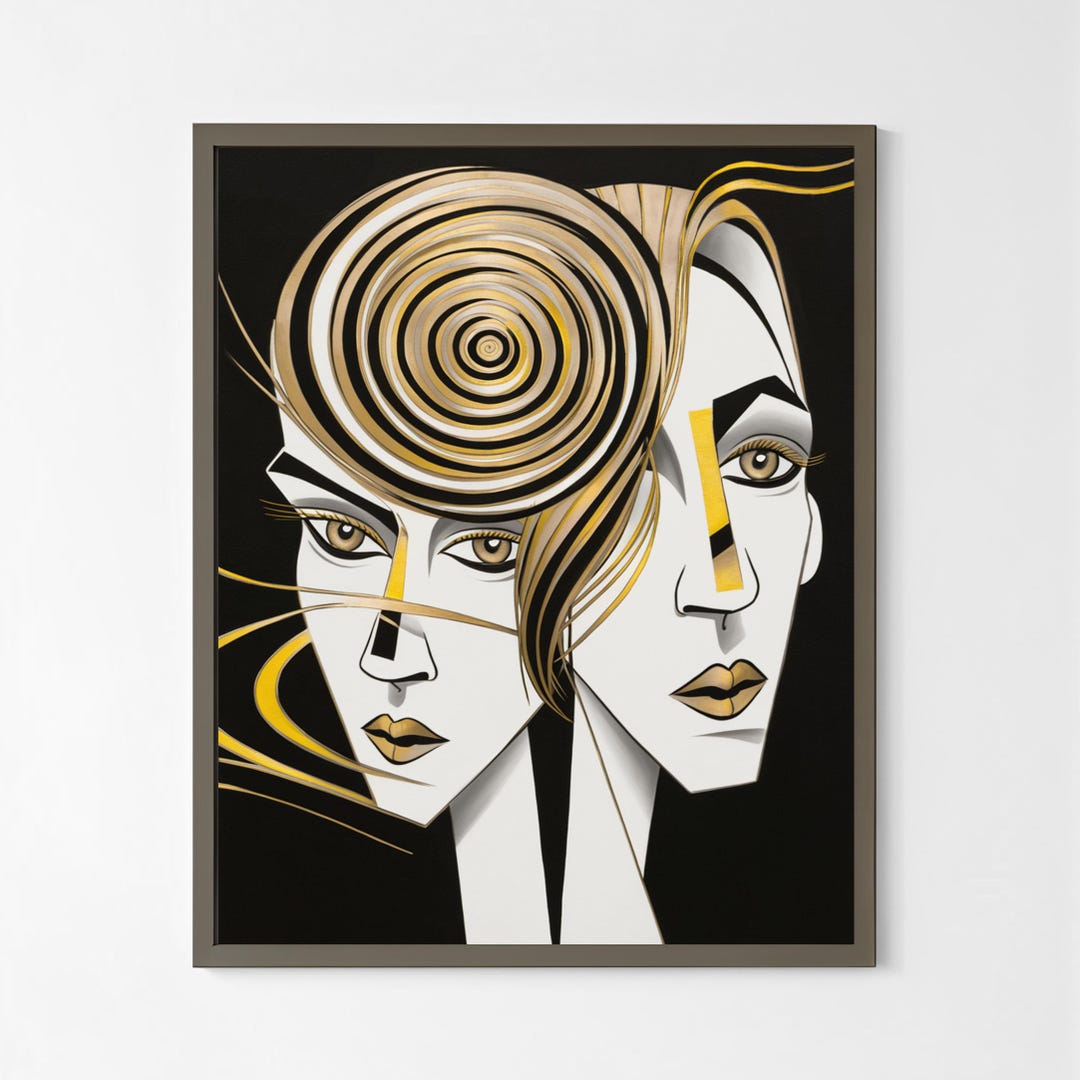 Stylized Dual Face Composition With Golden Details and Minimalist ...