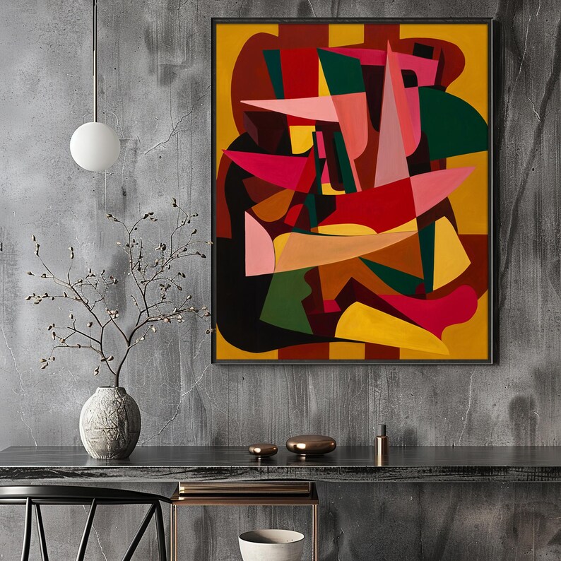 Bold Geometric Abstract in Warm Modern Colors – Striking Contemporary ...