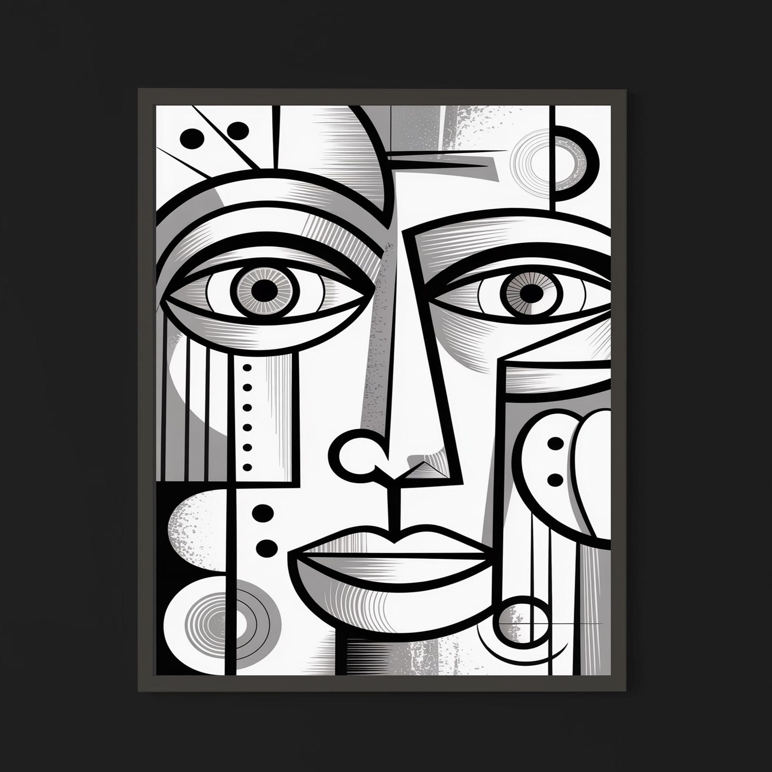 Abstract Black and White Cubist Face Wall Art Print, Modern Minimalist ...