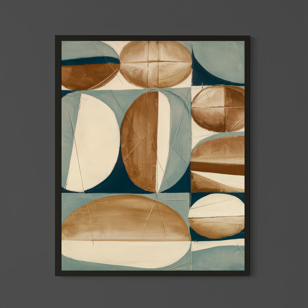 Abstract Geometric Earth Tone Wall Art, Modern Minimalist Shapes ...