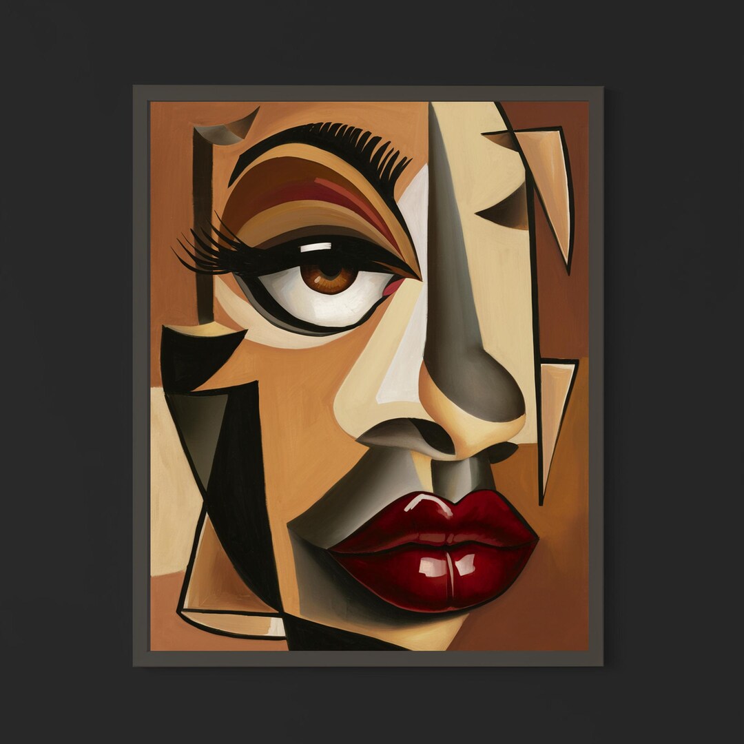 Cubist Portrait of a Woman With Red Lips | Bold Modern Abstract Face ...
