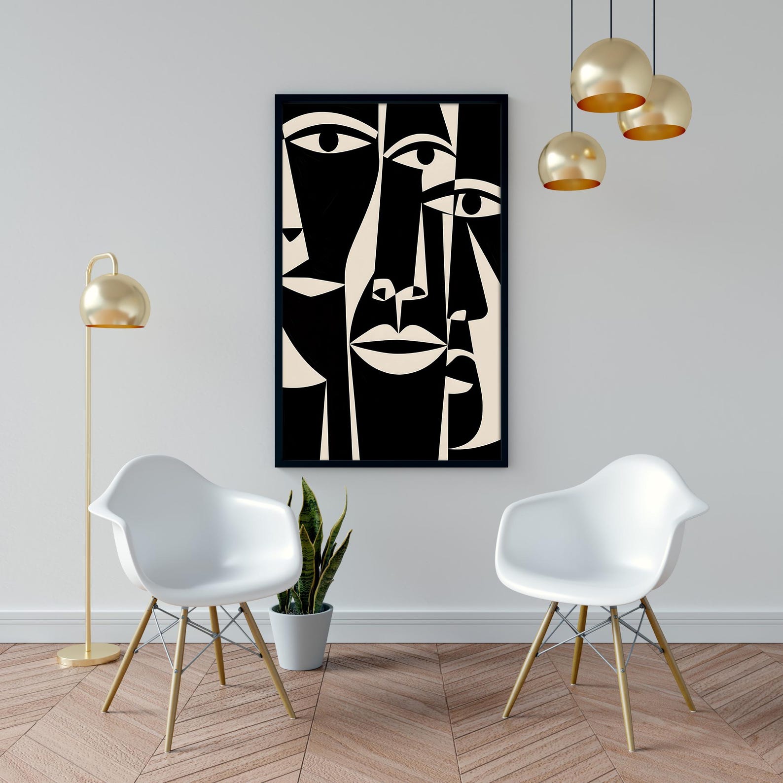 Cubist Faces Printable Wall Art – Bold Black and Beige Abstract ...