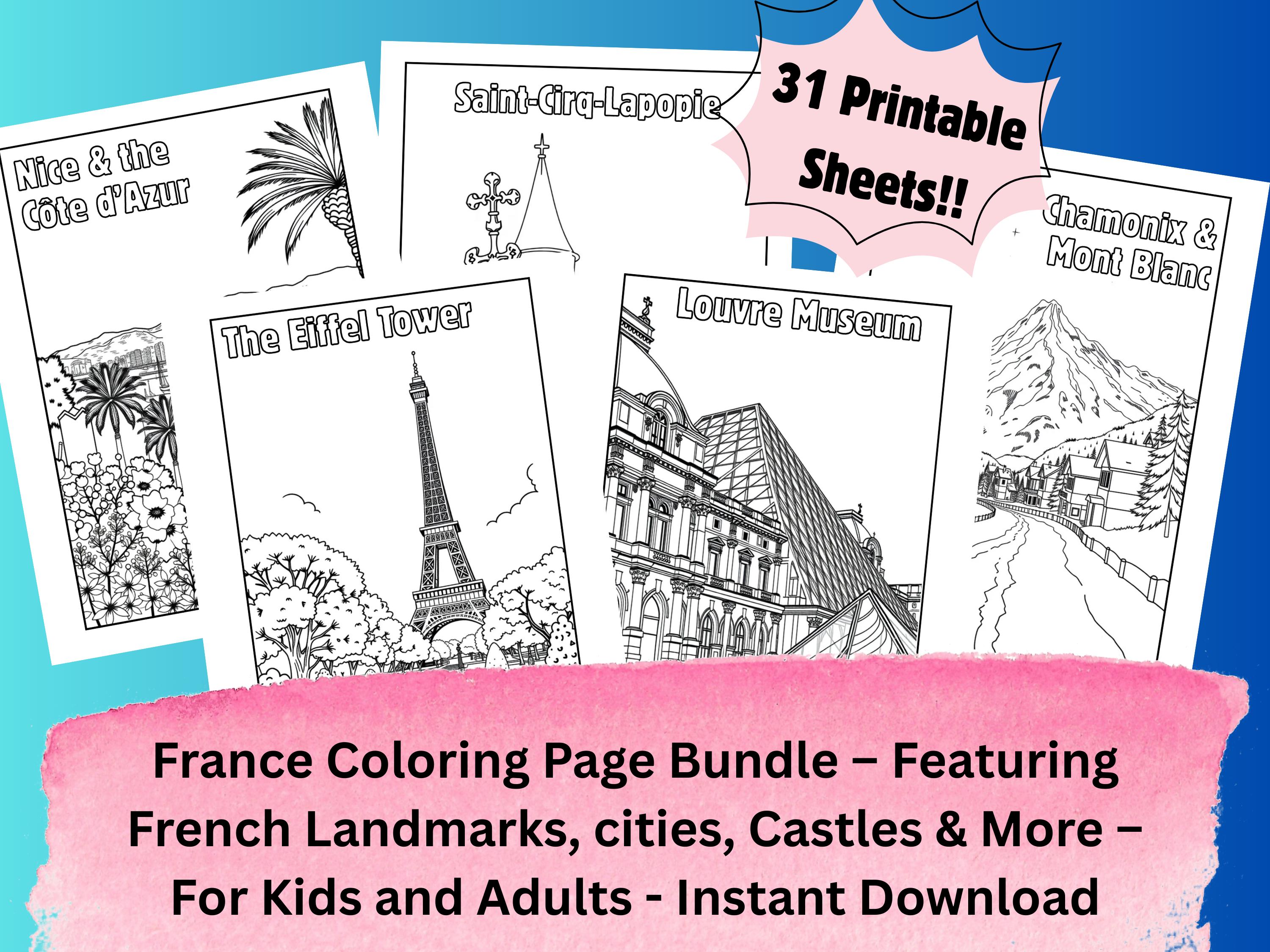 France Coloring Pages for Kids | 31 Landmark & Landscape Scenes ...