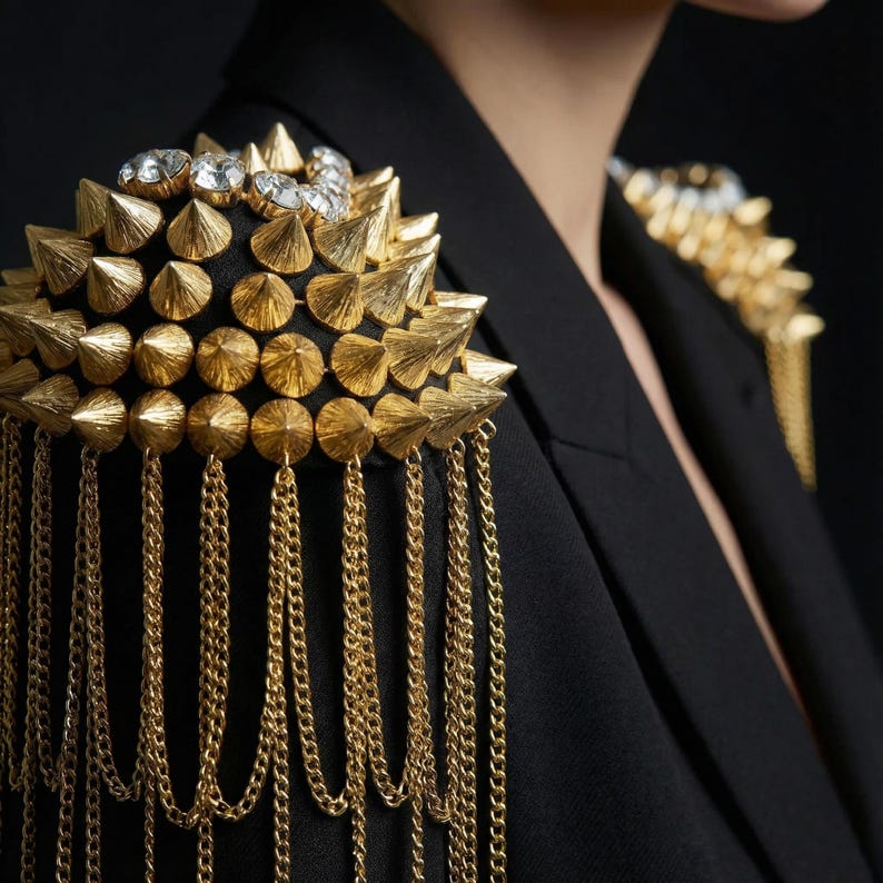 Spiked Shoulder Pads, Rhinestone Shoulder Jewelry, Fringe Epaulettes ...