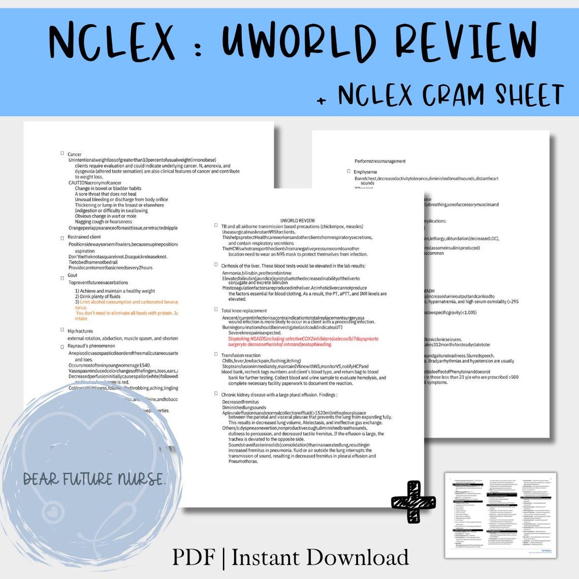 Uworld NCLEX Review Packet & Cram Sheet for Nursing Students, Printable ...