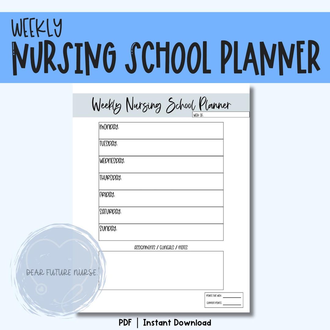 Printable Weekly Planner for Nursing Students, PDF Schedule for ...