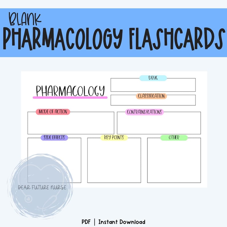 Printable Blank Pharmacology Flashcards for Nursing Students, PDF Study ...