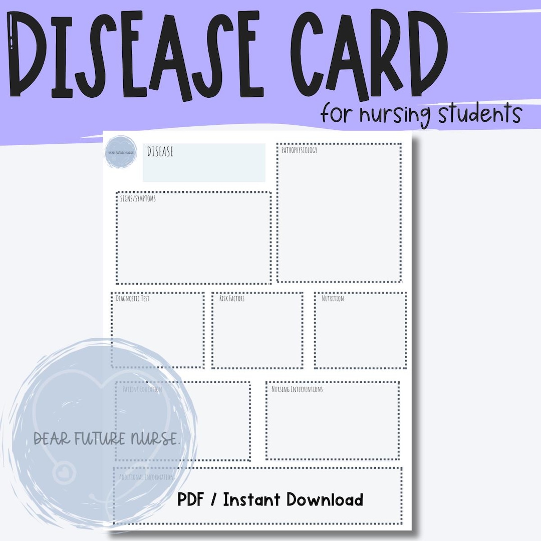 Printable Blank Disease Card Template for Nursing Students, PDF Study ...