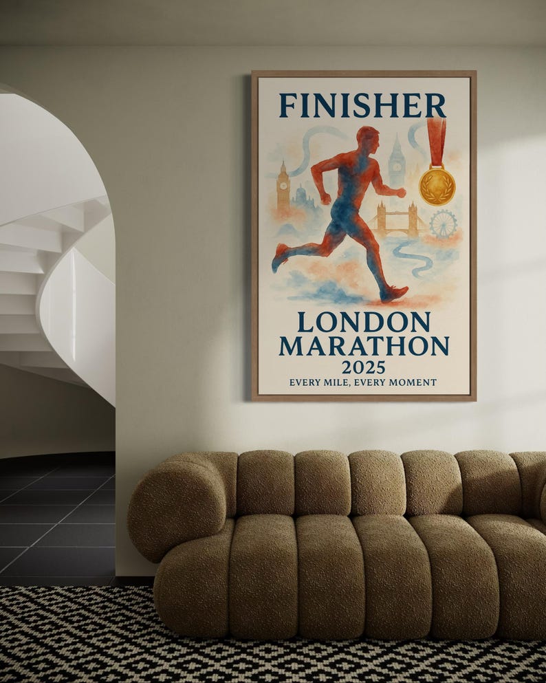 London Marathon 2025 Poster – Watercolor Finisher Wall Art – Marathon ...