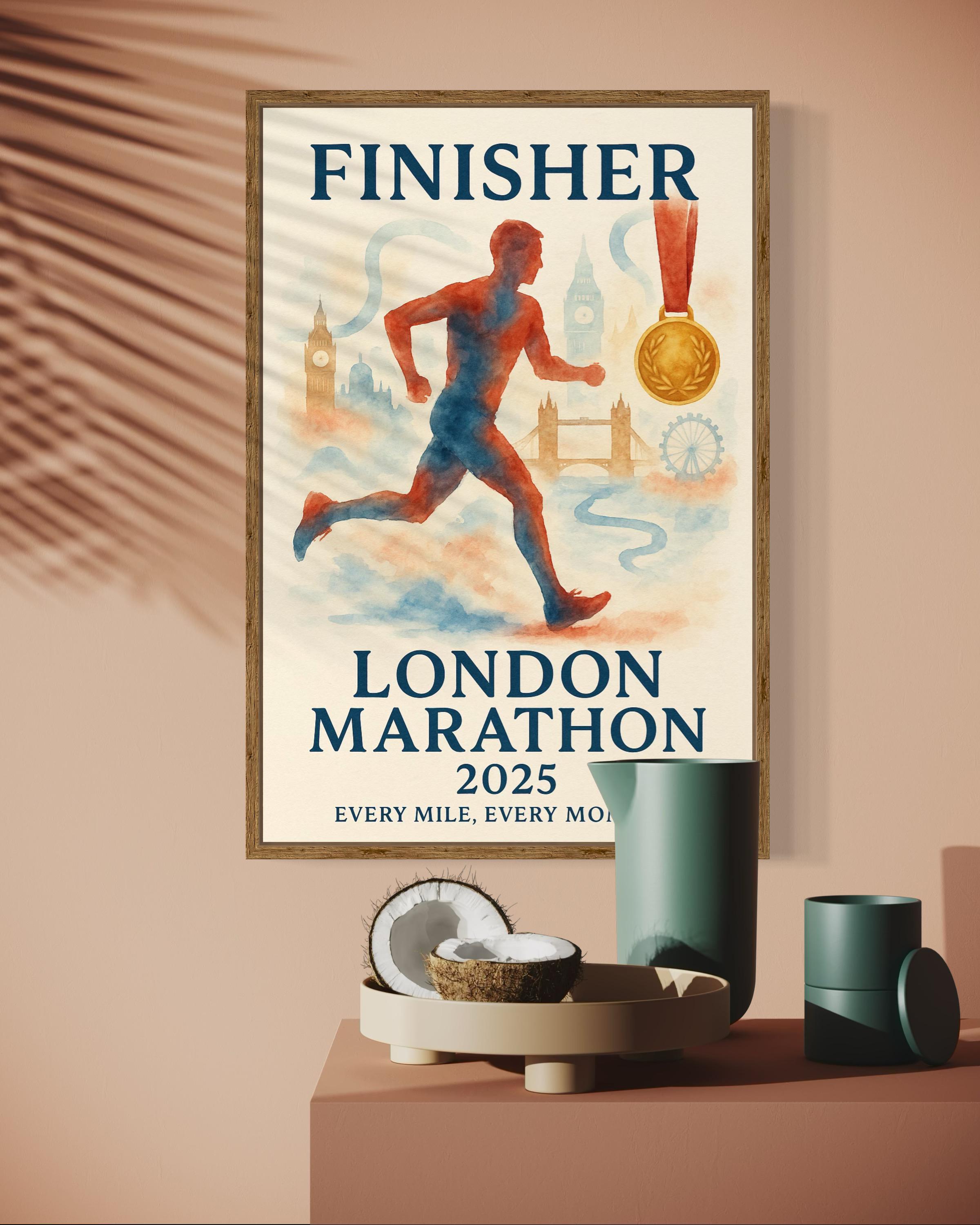London Marathon 2025 Poster – Watercolor Finisher Wall Art – Marathon ...