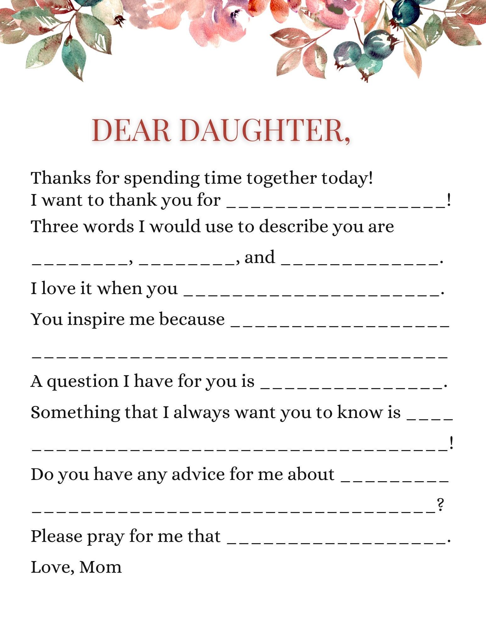 Mother Daughter Conversation Starters: Christian Madlib Activity (PDF ...
