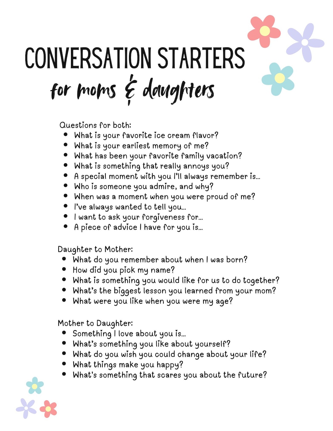 Mother Daughter Conversation Starter & Activity for Groups or ...