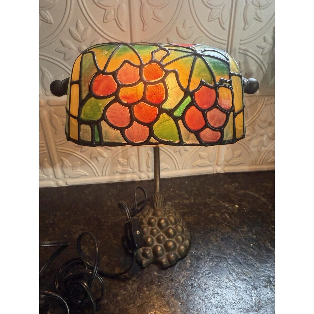 Tiffany Style Grape Bunch Hand Painted Table/desk/shelf Lamp/night ...