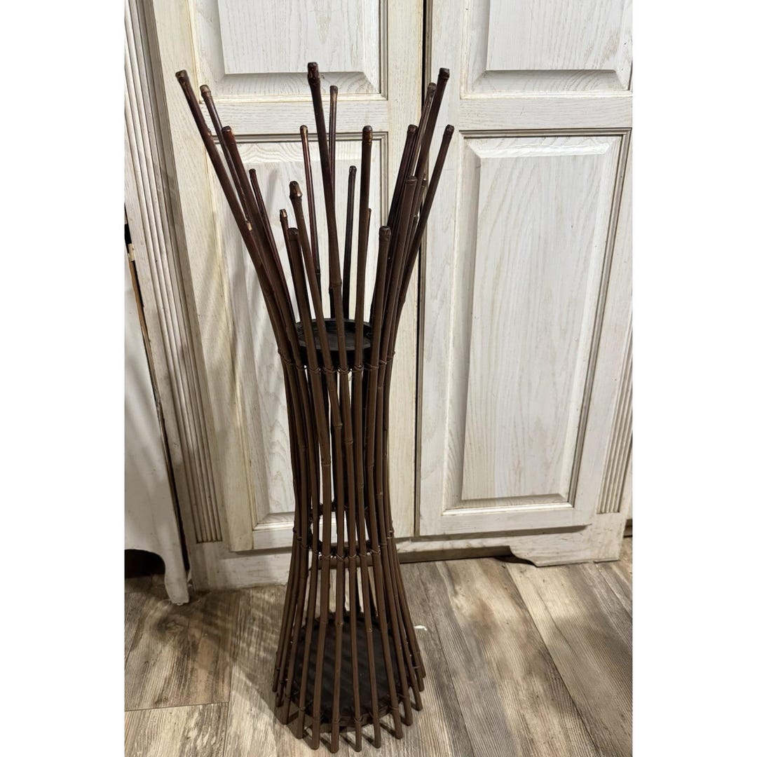 Vintage 36" Bamboo Slat Pedestal Plant Stand Mahogany MCM - Etsy