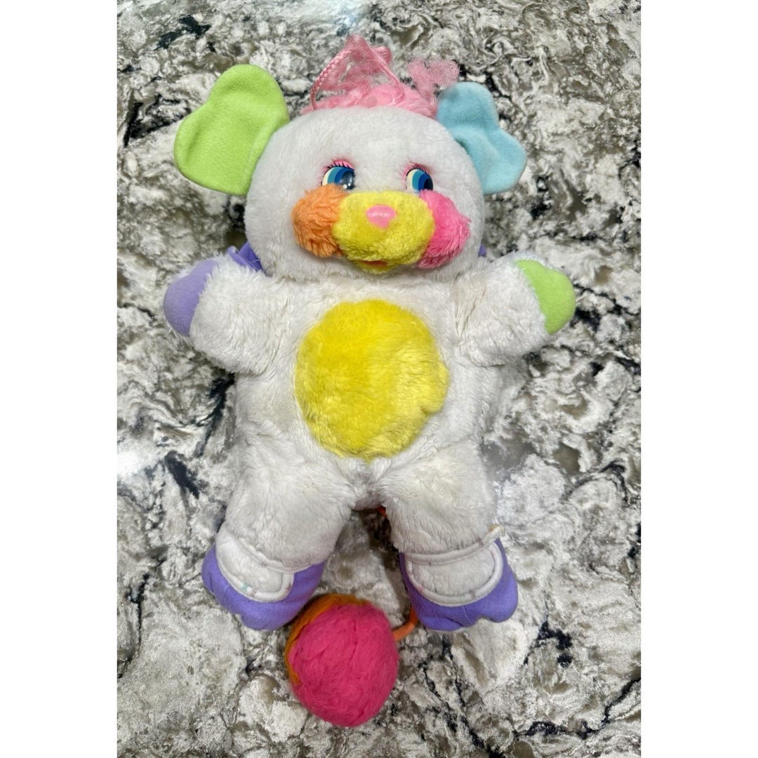 80s Vintage Popple Bibsy Baby Bonnet White Yellow Pink Purple Plush Toy ...