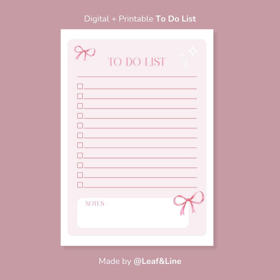 Pink Girly To-do List | Printable & Digital Task List | PDF + JPG - Etsy