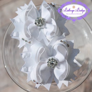 White Hair Bow, White Mini Layered Bow, Small Bow, Bitty Bow, Piggy ...