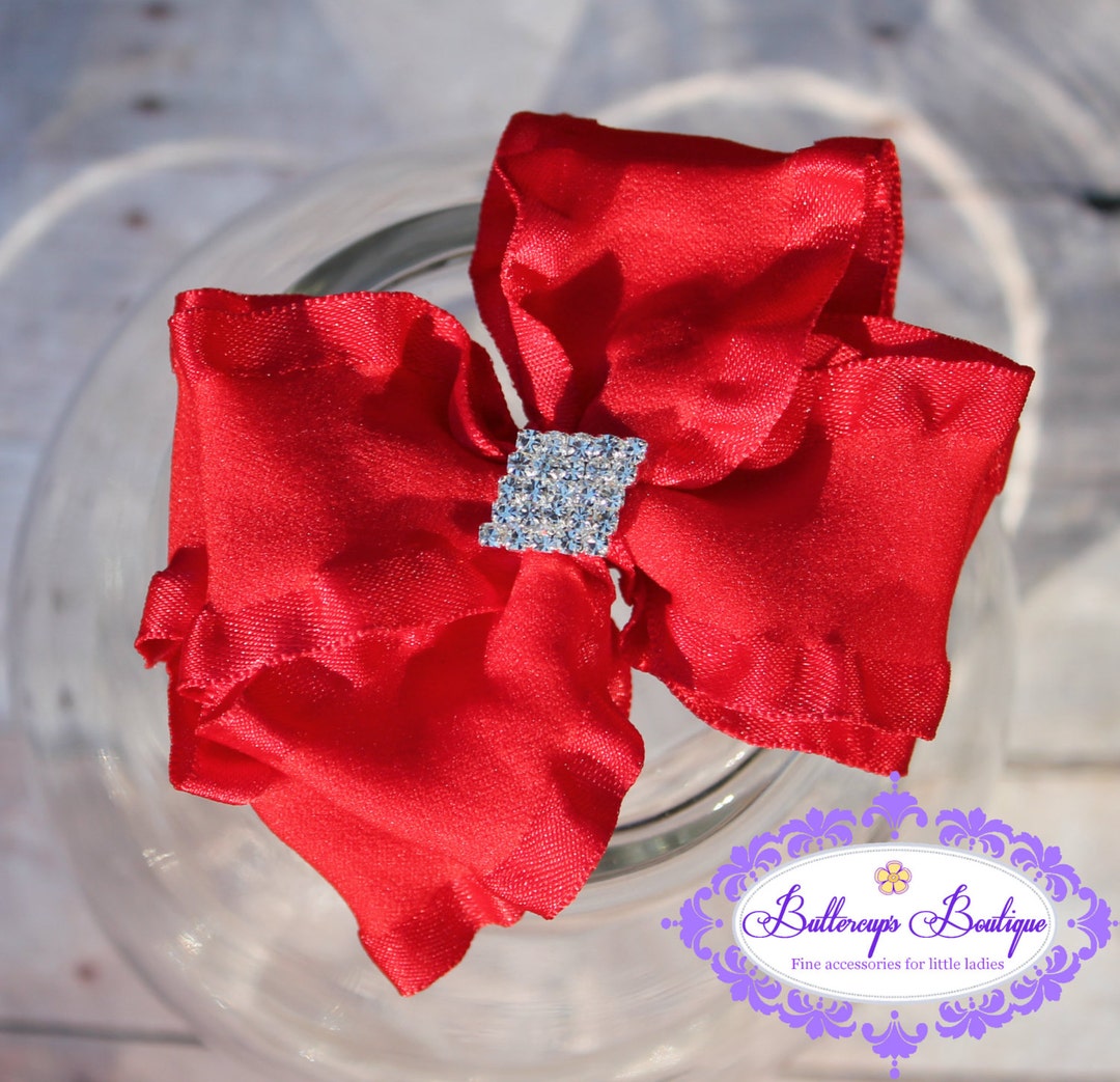 Red Hair Bow, Valentine's Hair Bow, Ruffle Hair Bow, Fancy Bow, Fancy ...