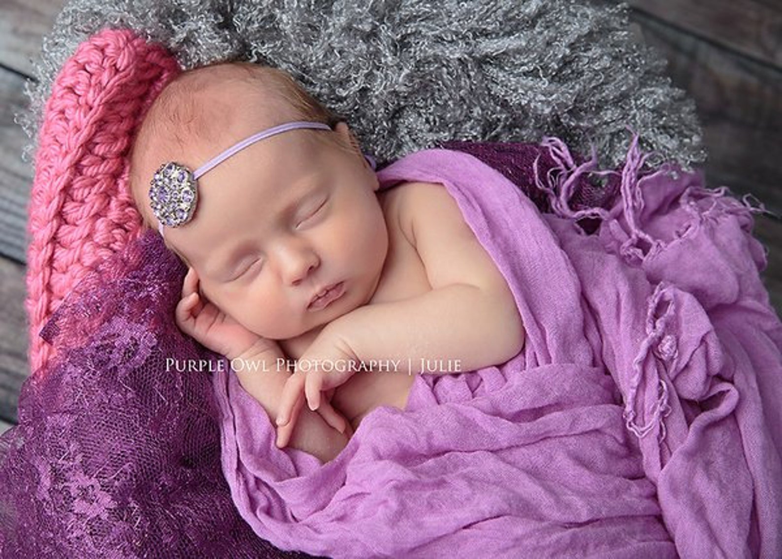 Baby Headband, Infant Headband, Purple Baby Headband, Photo Prop ...