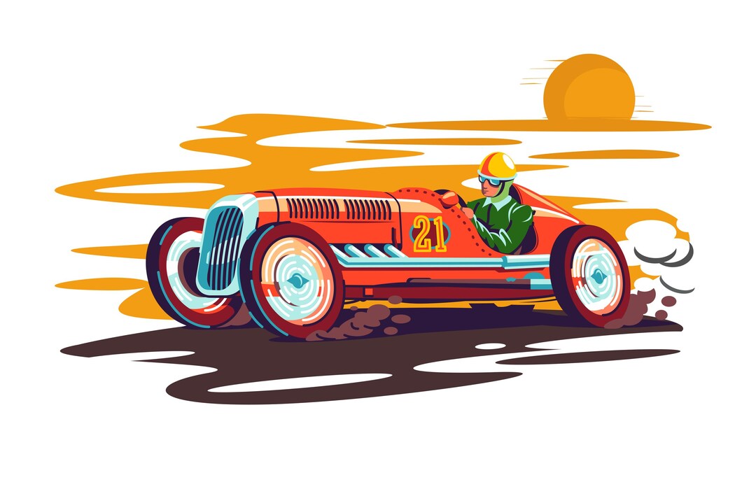 Vintage Car Racing | Retro Race Car Clipart for T-shirts & Posters ...