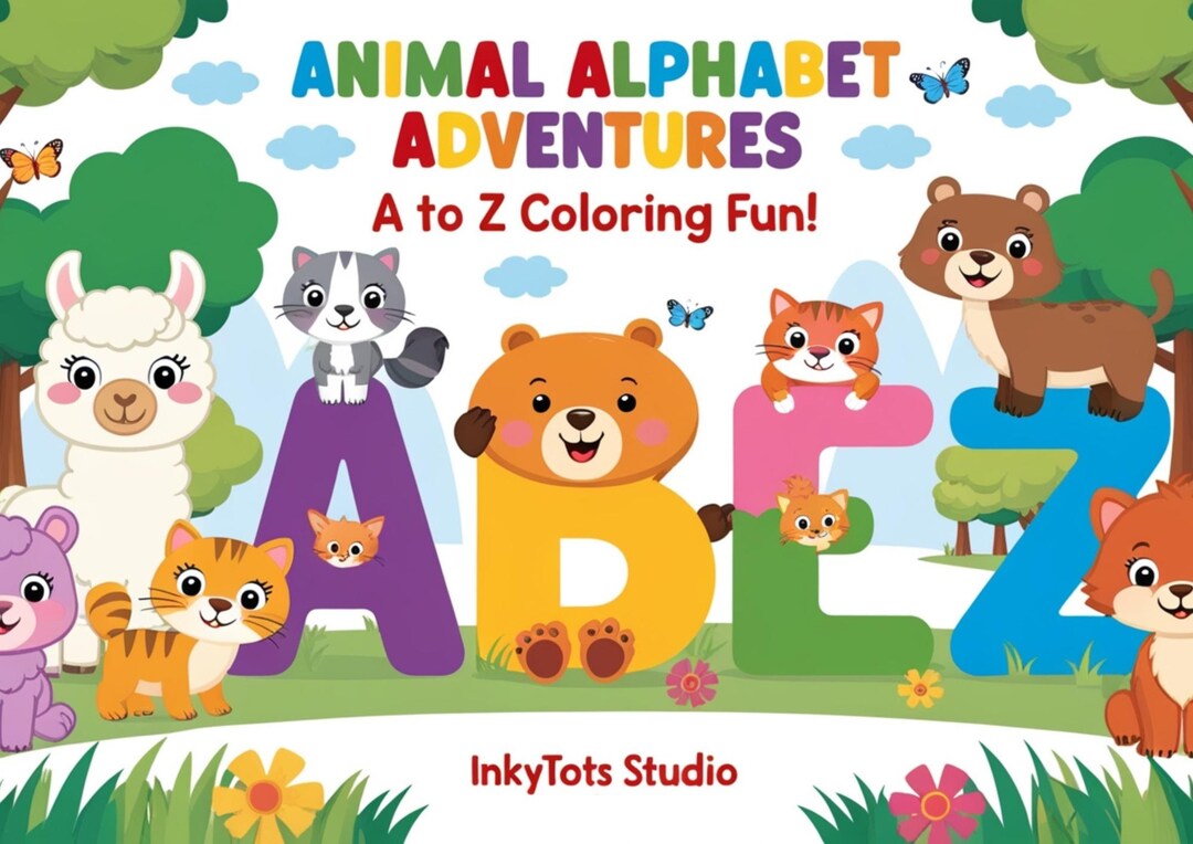 Animal Cartoon Alphabet Coloring Book | Printable A–Z Letters | A4 ...