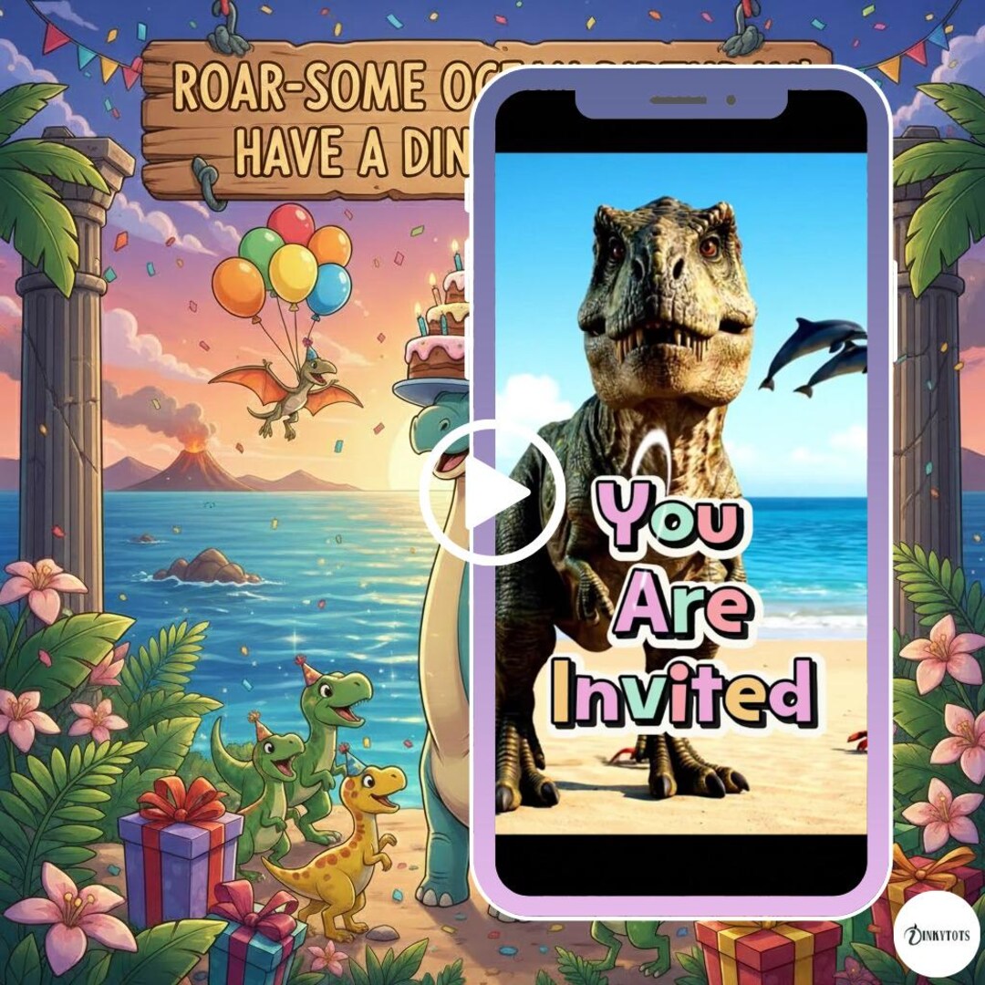 Jurassic Sea World Adventure Birthday Invitation Video | Ocean Dino ...