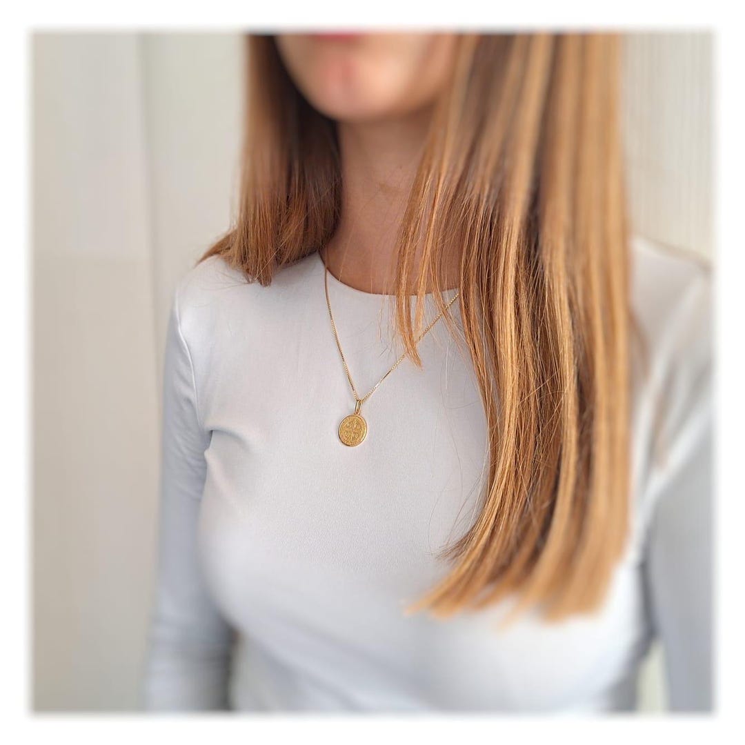 St Benedict 17 Mm Medal, Gold Plated St Benedict Medal Necklace ...