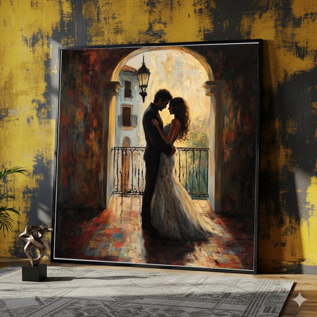 Romantic Couple Embrace, Wedding Canvas Art, Intimate Lovers Painting ...