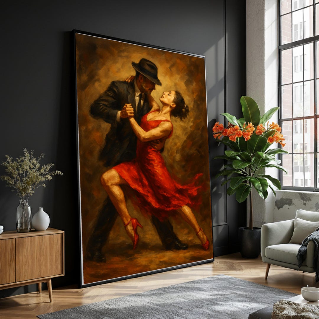 Passionate Tango Dance Couple, Red Dress Canvas, Flamenco Dance Art ...