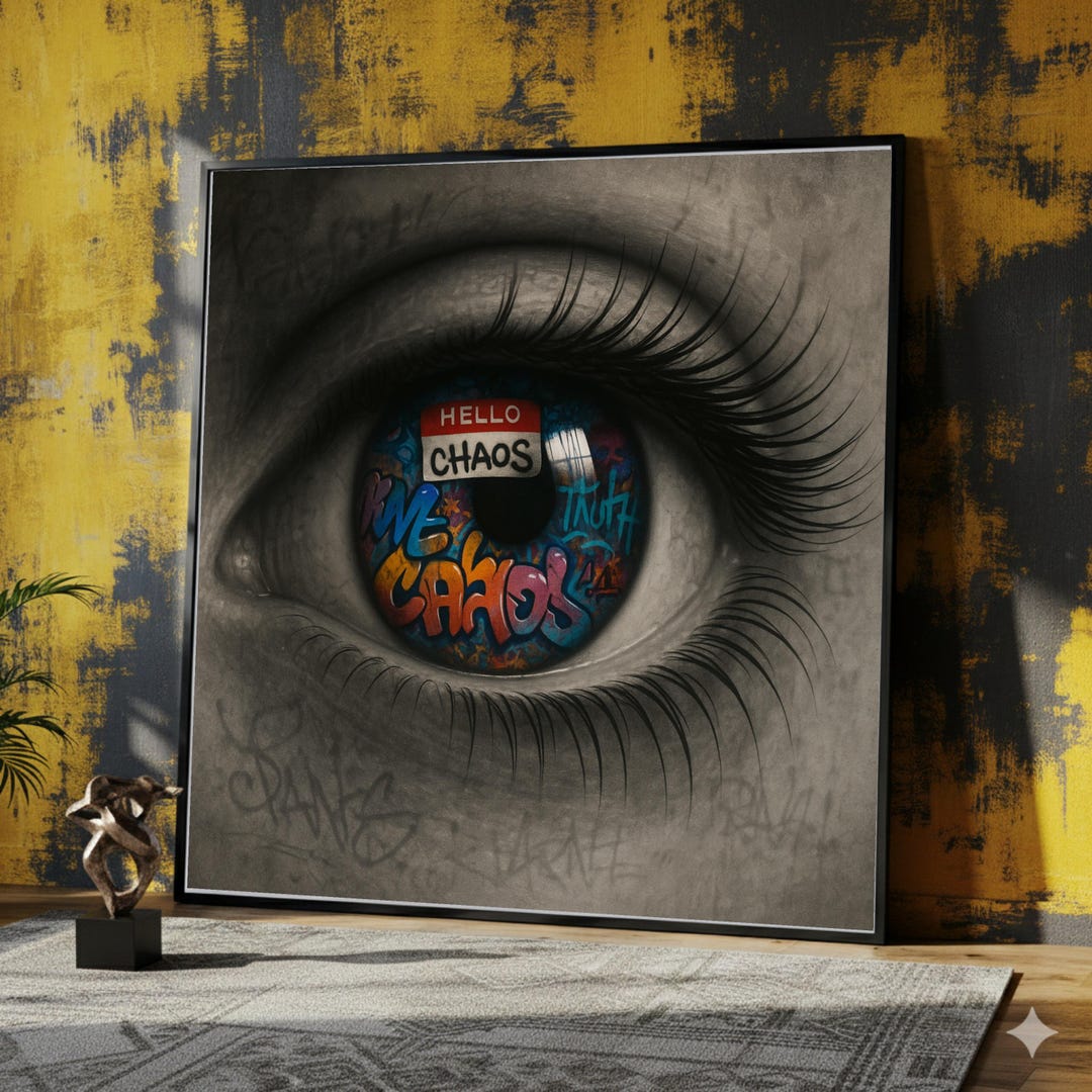 Close-up Eye With Graffiti Iris, Hello Chaos Canvas Wall Art, Street ...