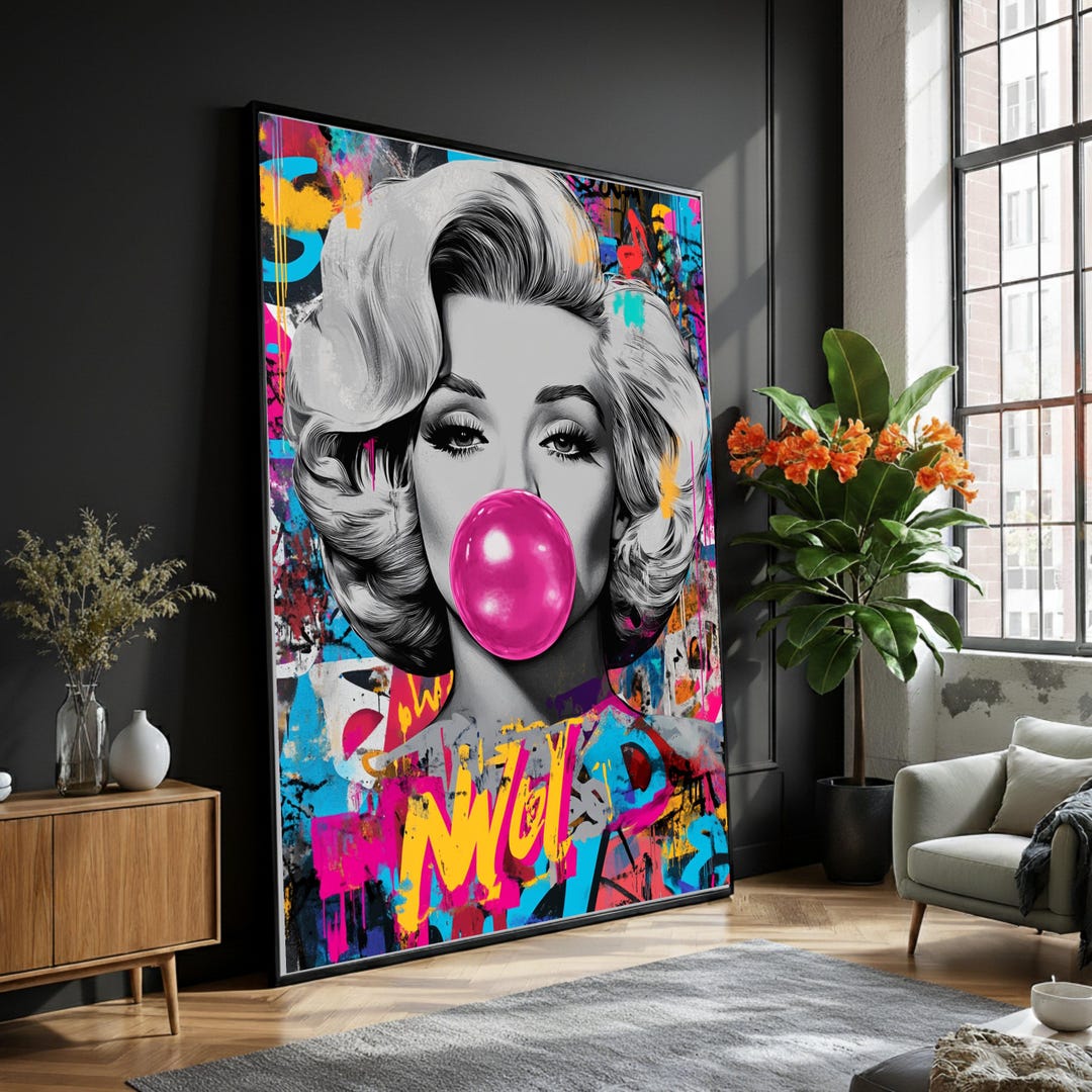 Marilyn Monroe Pop Art Canvas, Retro Bubblegum Graffiti Portrait - Etsy