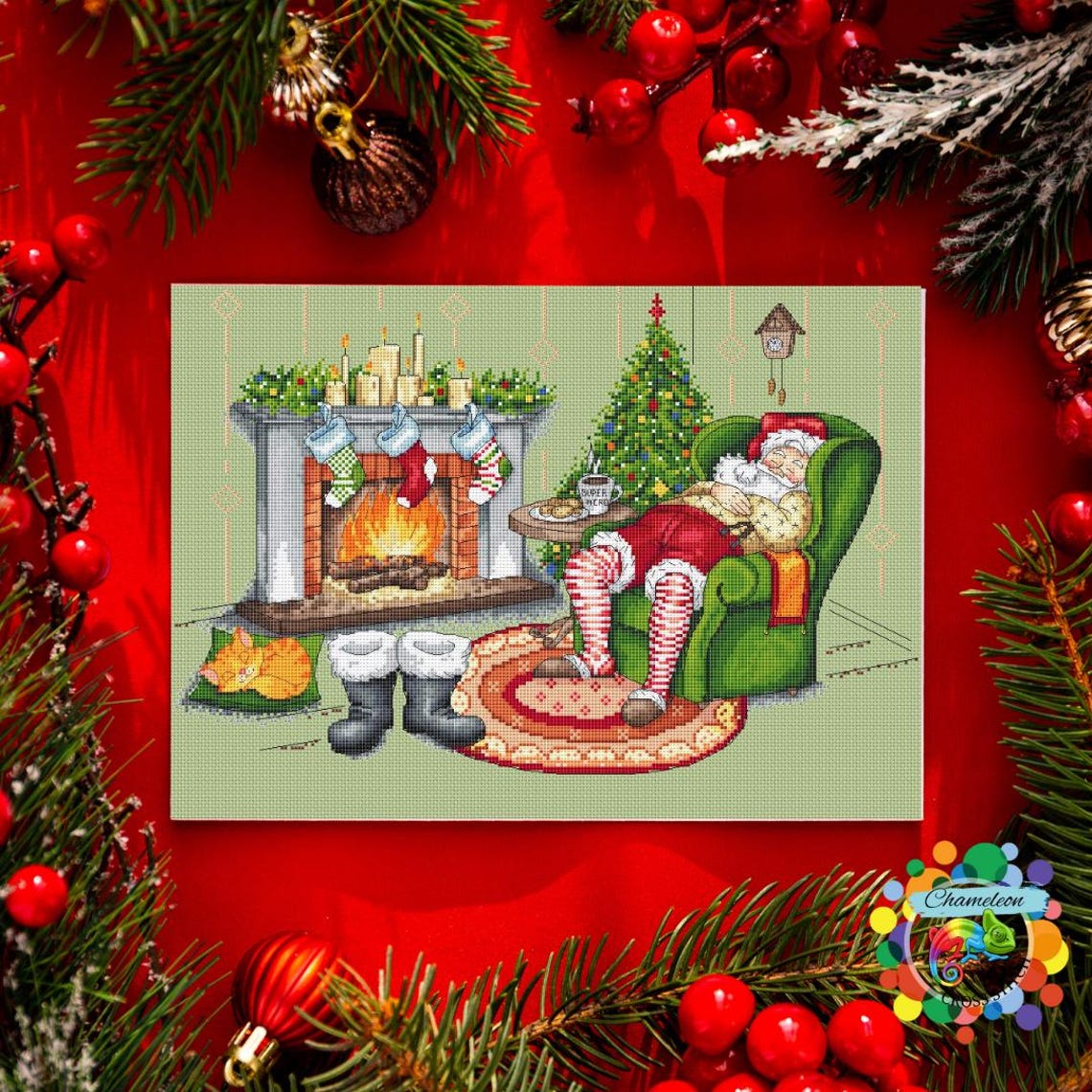 Do Not Disturb Until Next Year. Santa Claus. Christmas. Fireplace ...