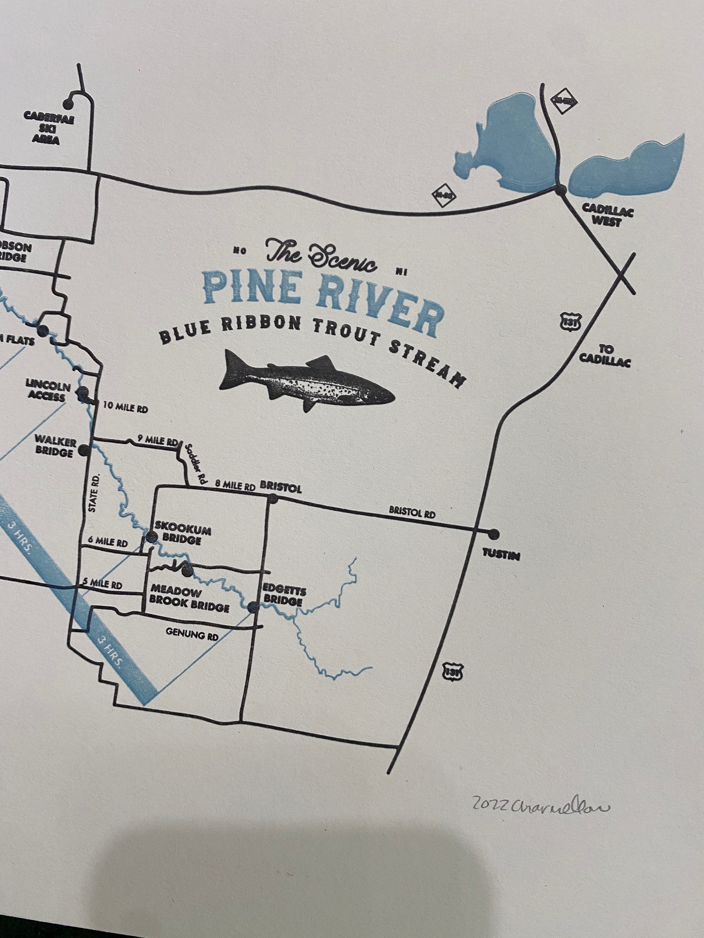 The Pine River Map Letterpress Print - Etsy