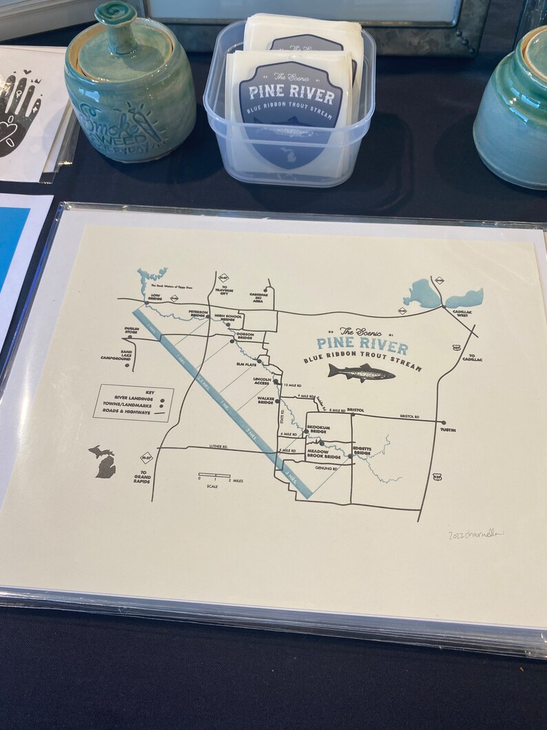 The Pine River Map Letterpress Print - Etsy