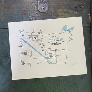 The Pine River Map Letterpress Print - Etsy