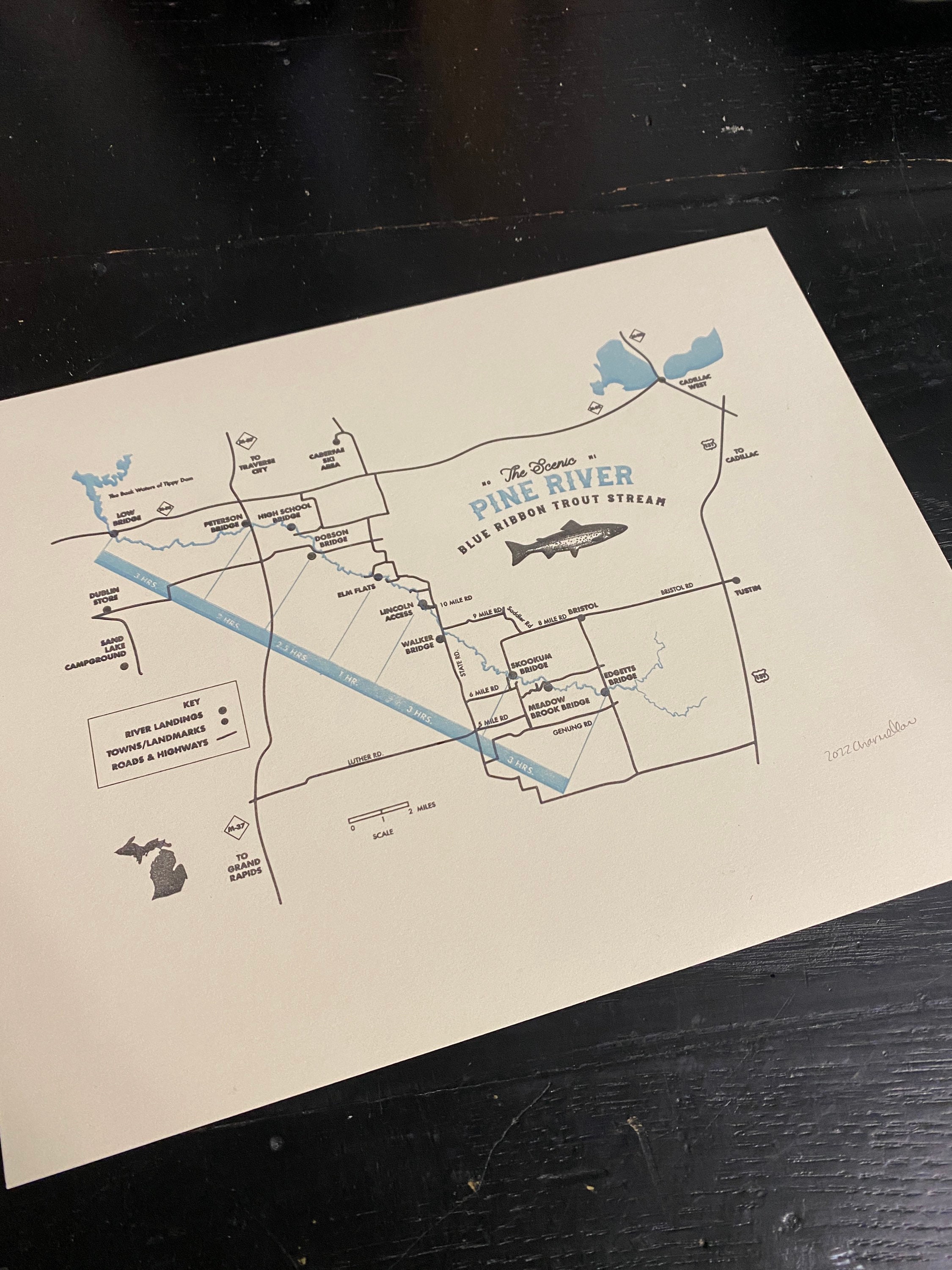 The Pine River Map Letterpress Print - Etsy