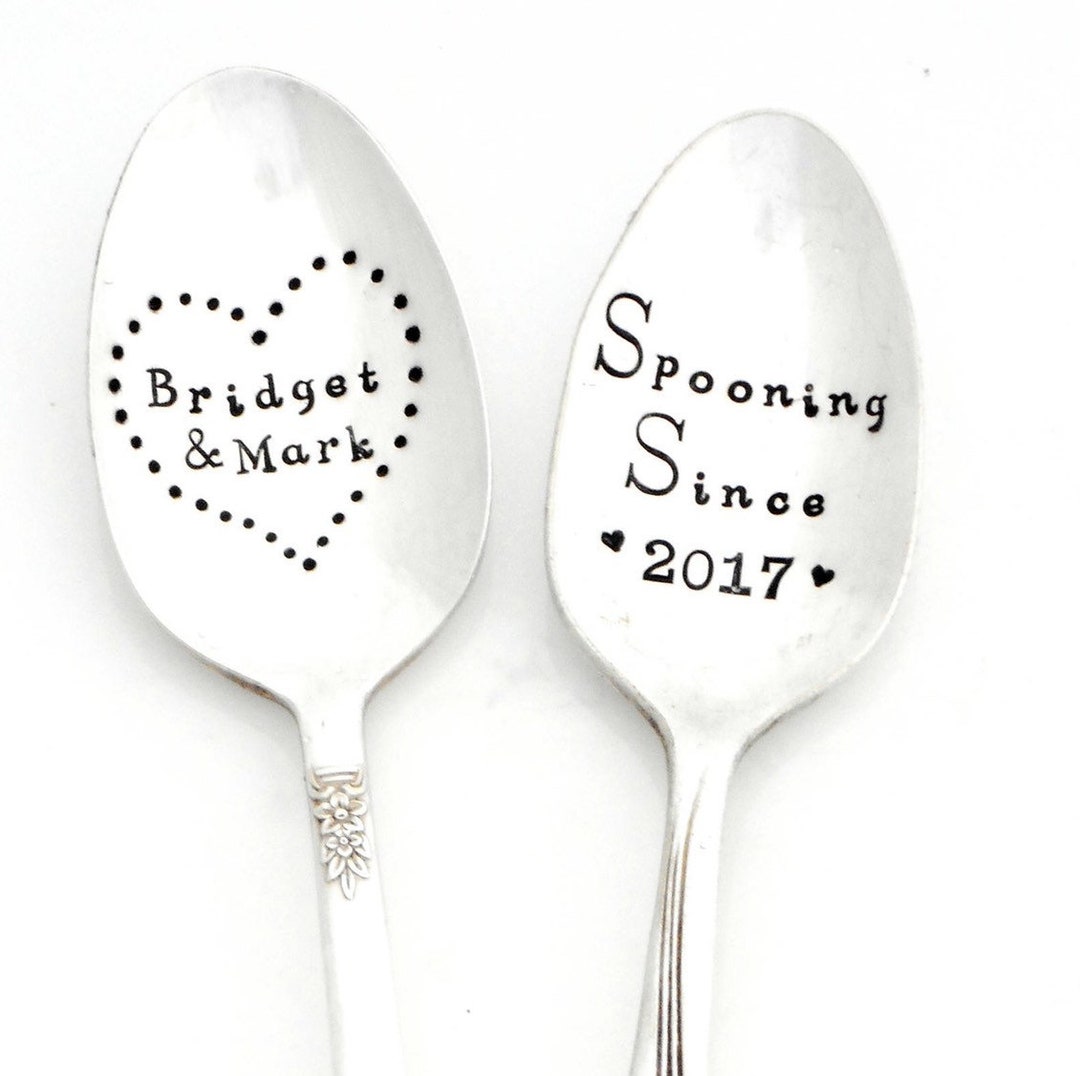 Hand Stamped Coffee Spoon With Names and Wedding Date. Personalized ...
