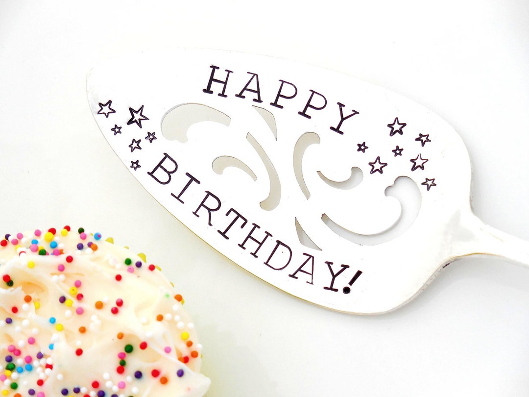 Happy Birthday Hand Stamped Cake Server. Hand Stamped Vintage ...