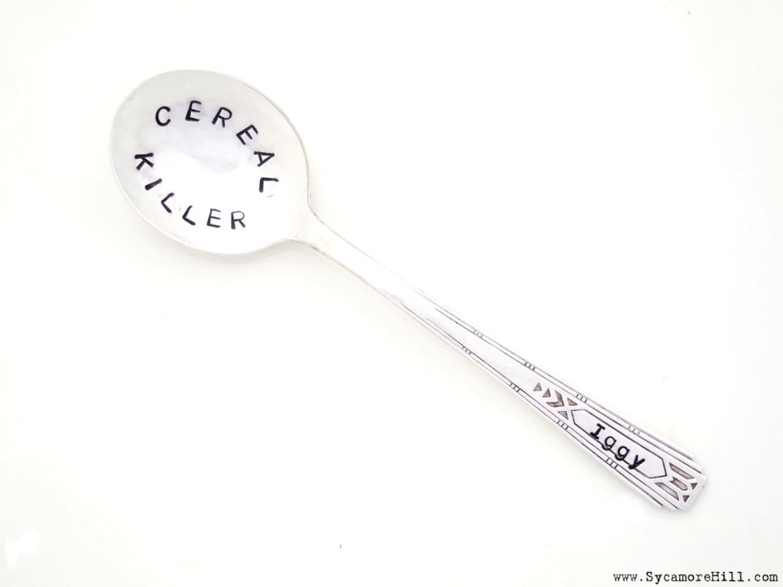Cereal Killer Spoon, Hand Stamped Vintage Silverware, Cereal Lover Gift ...