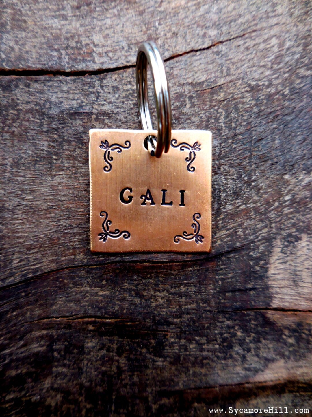 Personalized Square Pet Name Tag. Hand Stamped Bronze or Copper Dog Tag ...