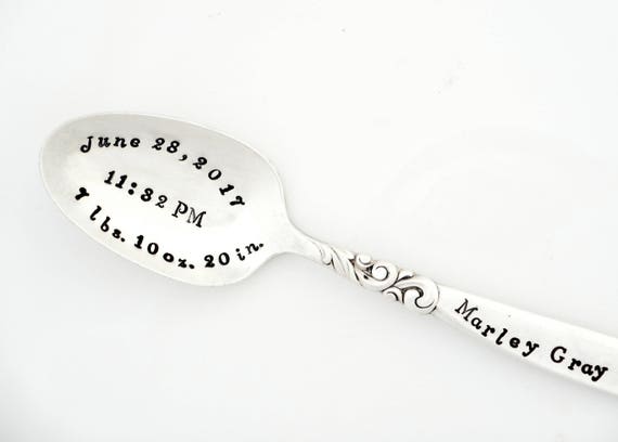 BABY Spoon PERSONALIZED With Birth Statistics. Custom Hand Stamped Vintage With Name Date Weight and Inches. Shower New Baby Gift Idea. Etsy UK
