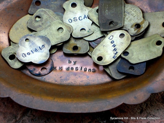 Items similar to Upcycled Vintage Brass Dog Tags - Custom Handmade ...